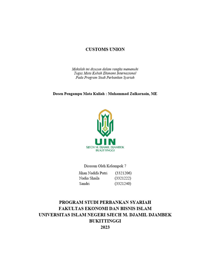 Kelompok 7. Customs Union | PDF | Globalization | International Trade