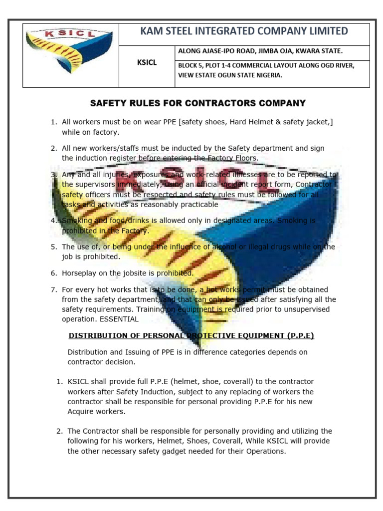 SAFETY RULES FOR CONTRACTORS COMPANY, Review | PDF | Personal ...