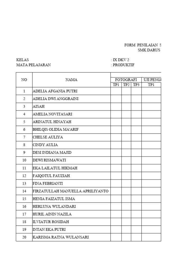 Form Nilai | PDF