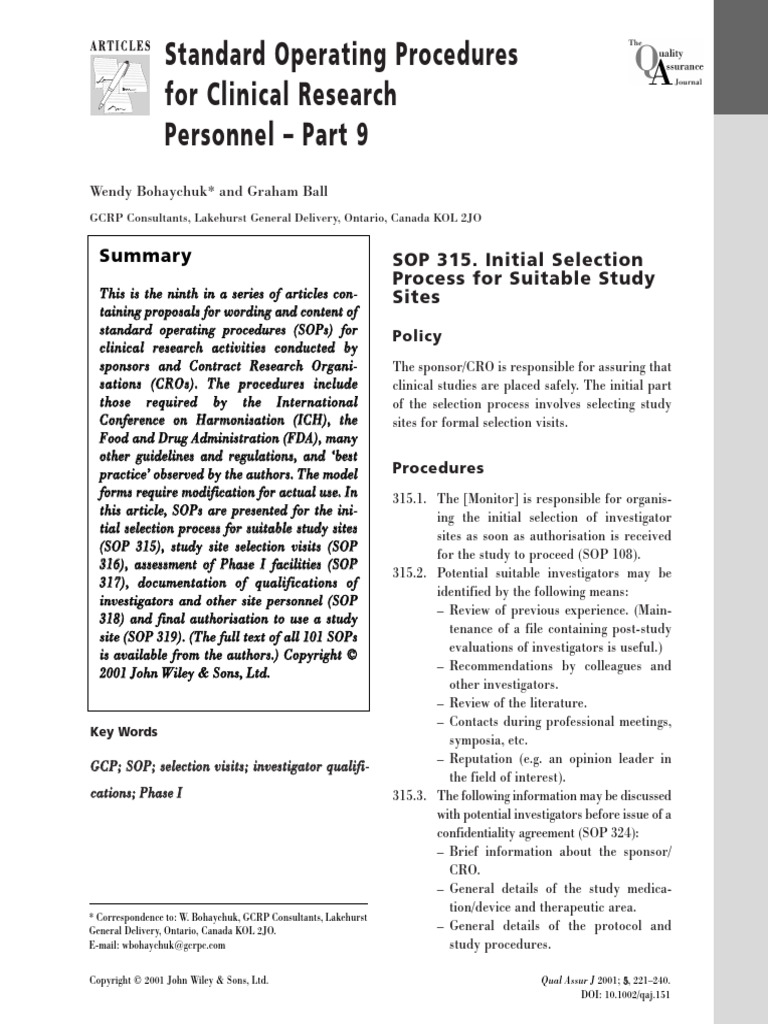 Quality Assurance Journal - 2001 - Bohaychuk - Standard Operating ...