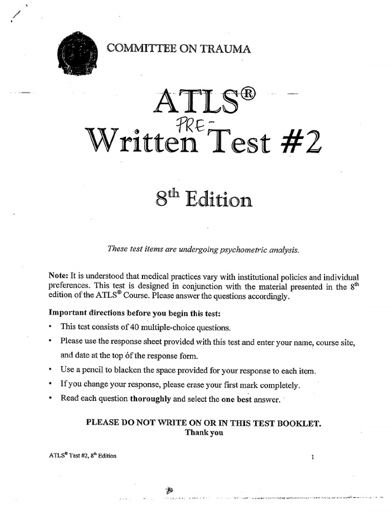 ATLS Pretest 2 8th Edition | PDF