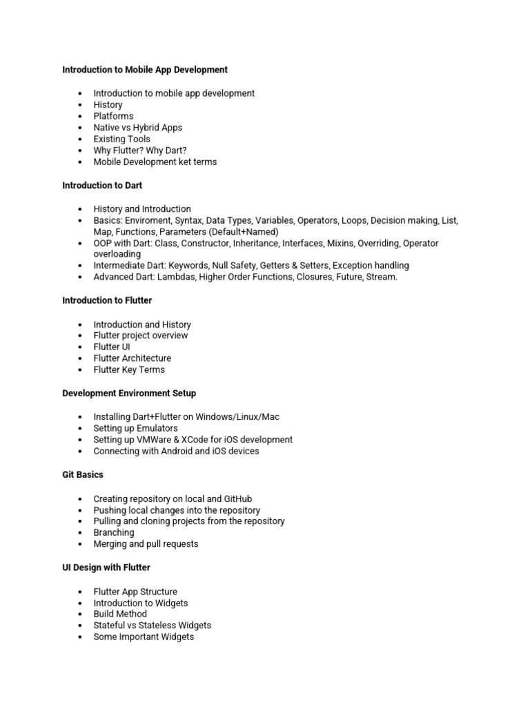 Flutter Syllabus | PDF | Mobile App | Software