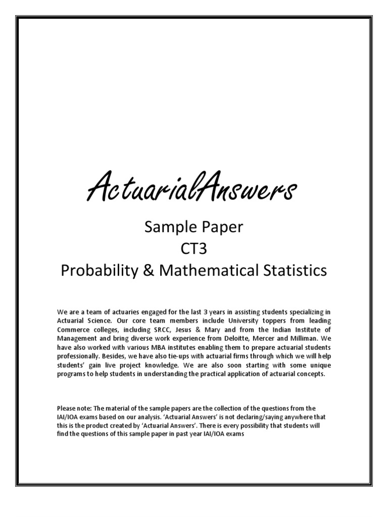 Actuarial CT3 Probability & Mathematical Statistics Sample Paper 2011 ...