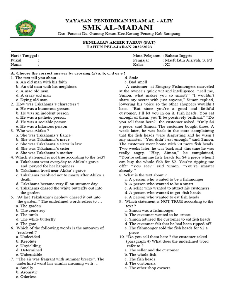 Soal Semester Genap (B.inggris) Kelas XI | PDF | Investing | Adolescence