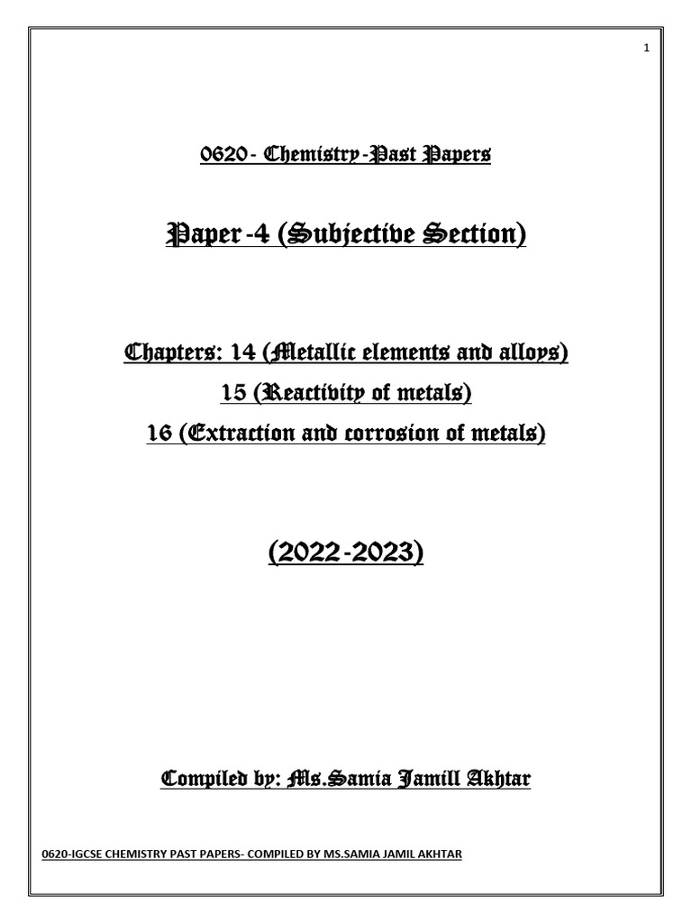 Pass Papers Chemistry With Answer Key | PDF | Aluminium | Hydroxide