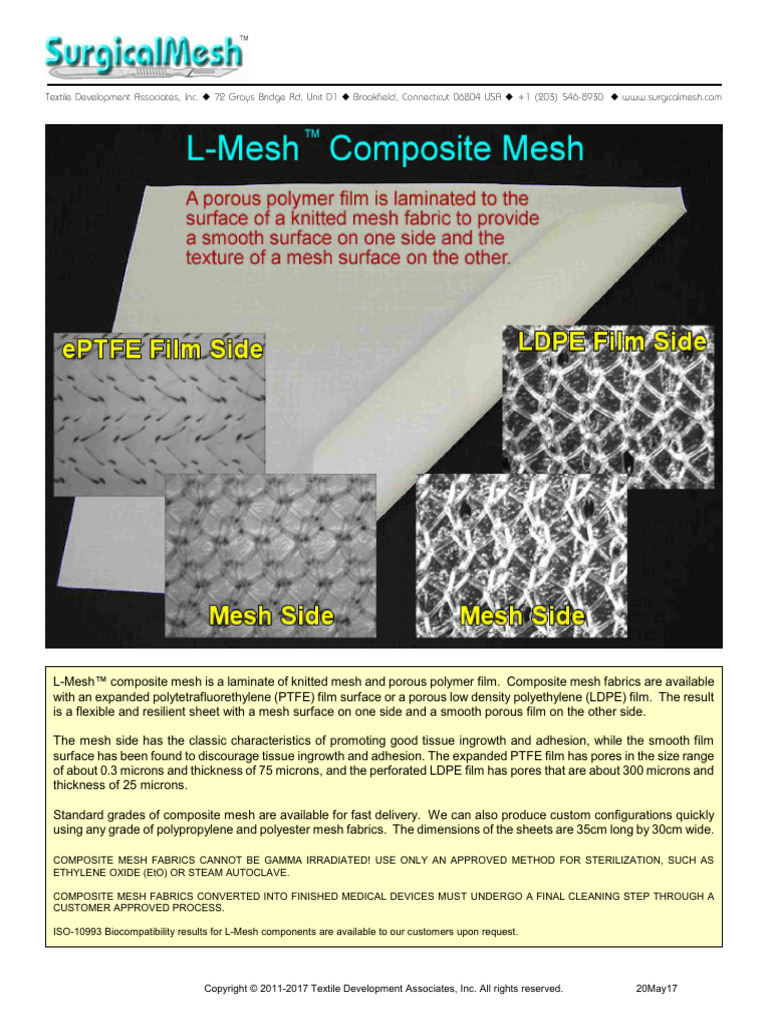 L-Mesh Composite Mesh Brochure 20may17 | Download Free PDF | Textiles ...