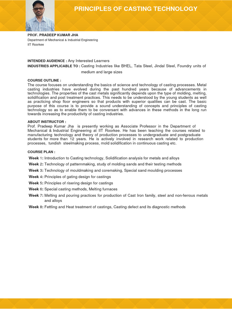Principles of Casting Technology: Pradeep Kumar Jha | PDF | Art | Technology & Engineering