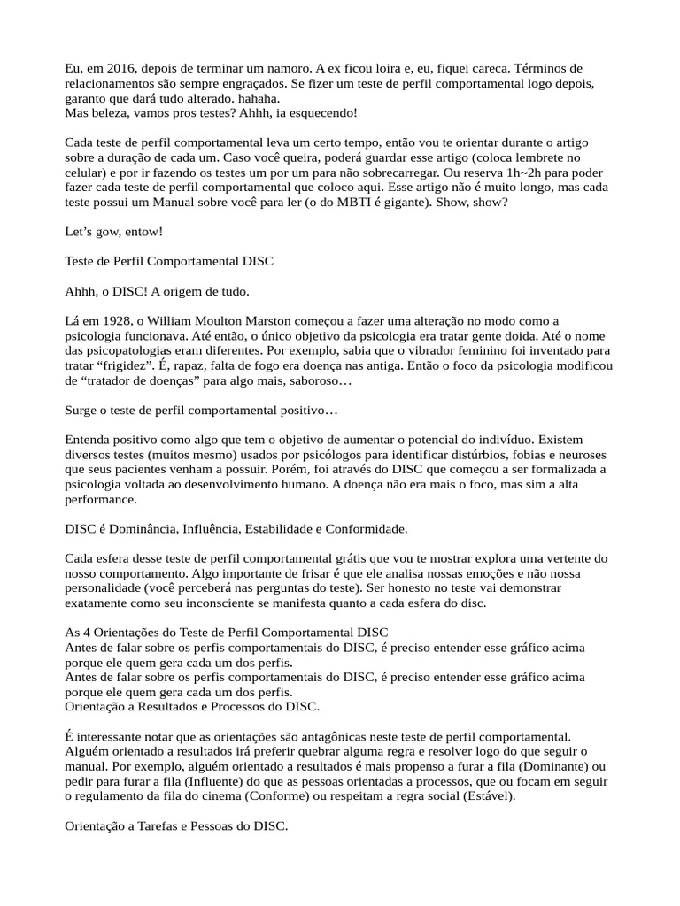 Teste Disc Comportamental | PDF | Psicologia | Comportamento
