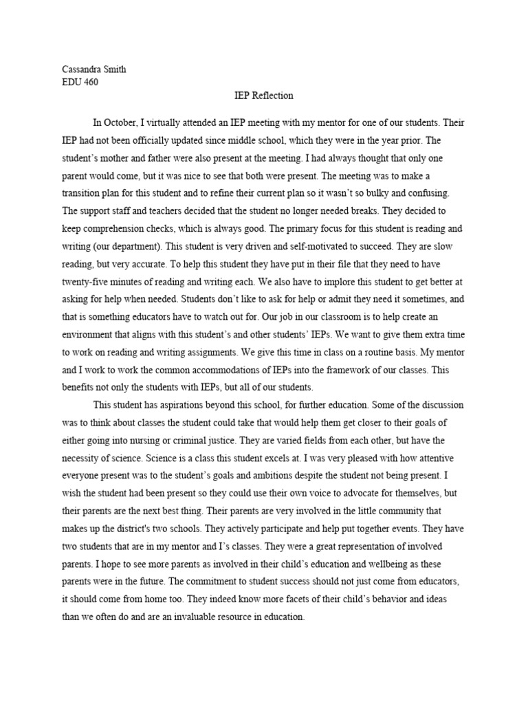 Iep Reflection | PDF | Individualized Education Program