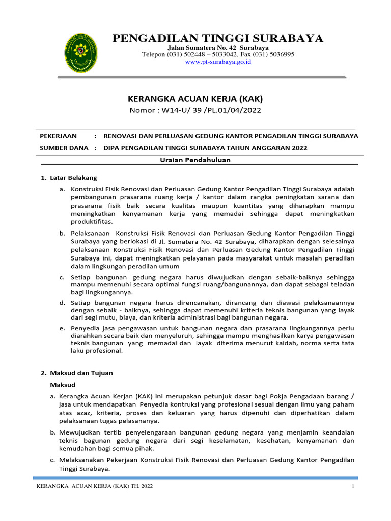 KAK FISIKRenovasi Gedung 2022 | PDF