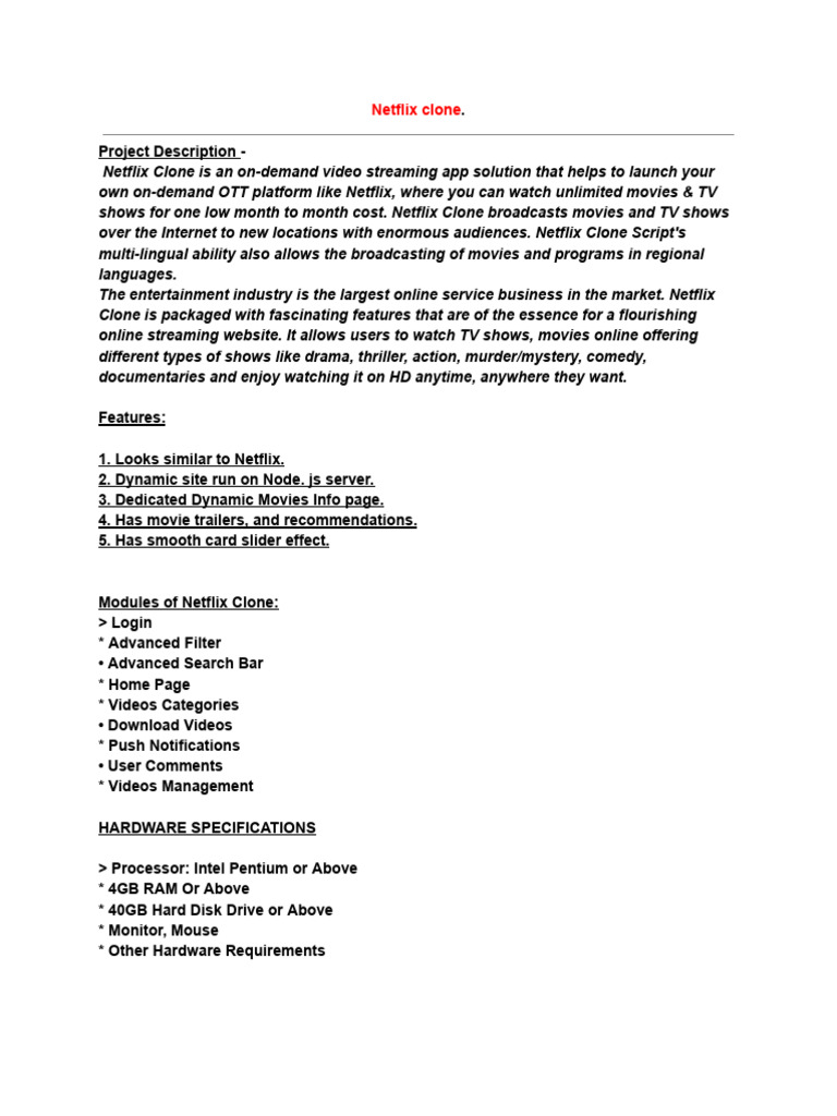 Netflix Clone | PDF | Streaming Media | Video On Demand