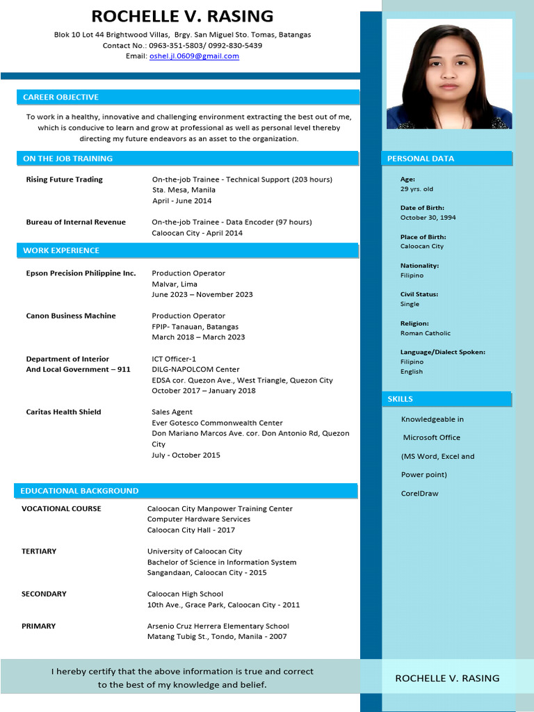 Rochelle Rasing Resume Updated1 | PDF | Manila | Philippines