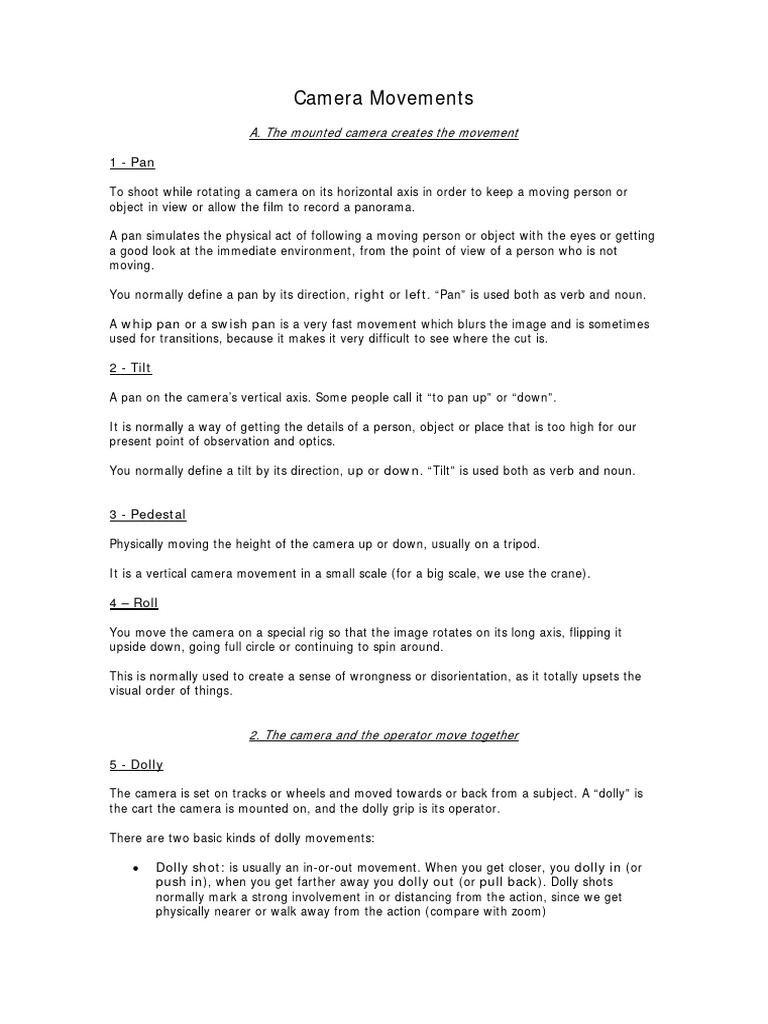 Camera Movements 2022 | PDF | Zoom Lens | Camera