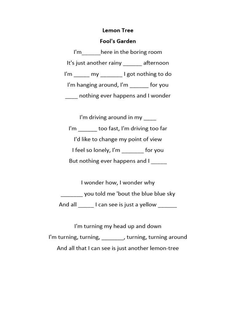 "Lemon Tree Lyrics Analysis" | PDF