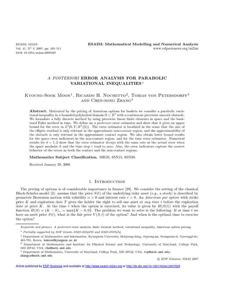 M2an Parabolic | PDF | Option (Finance) | Finite Element Method