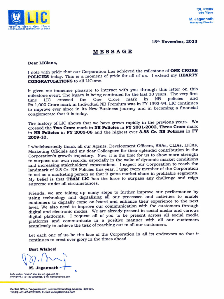 Message From Managing Director | PDF | Communication | Business