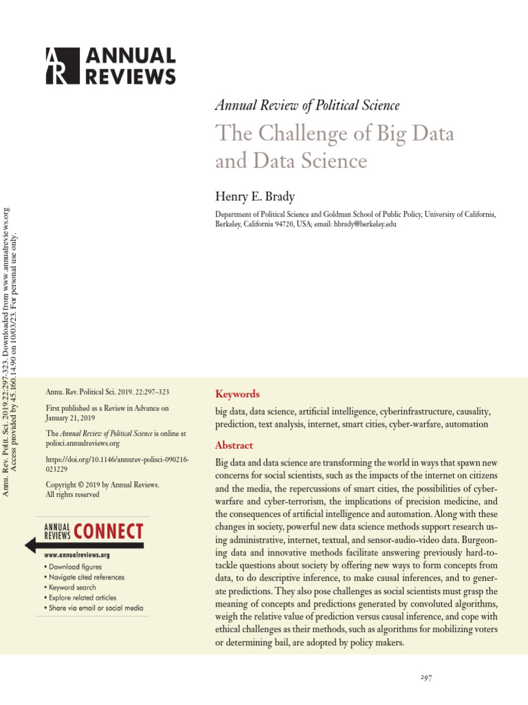 Brady 2019 The Challenge of Big Data and Data Science | PDF | Big Data | Data