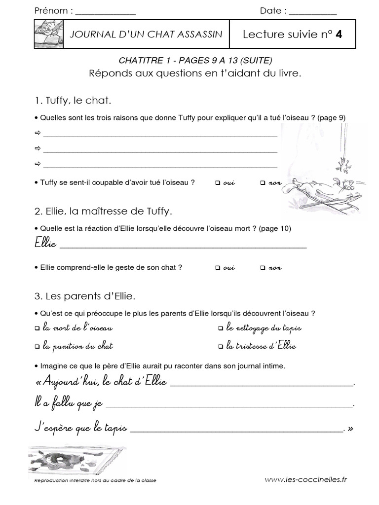 Questionnaire sur le Journal d'un Chat Assassin | PDF | Arts du langage ...