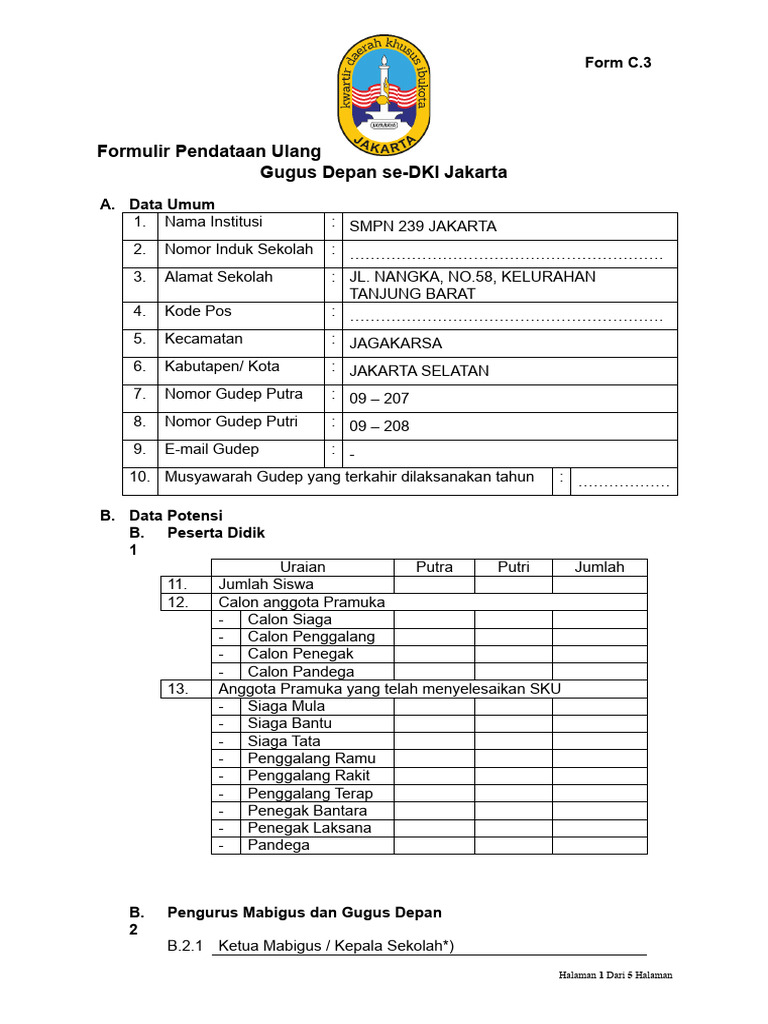 Formulir Pendataan Form C.3 | PDF