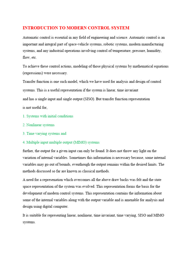 Modern Control Note.g | PDF | Control Theory | Mathematical Analysis
