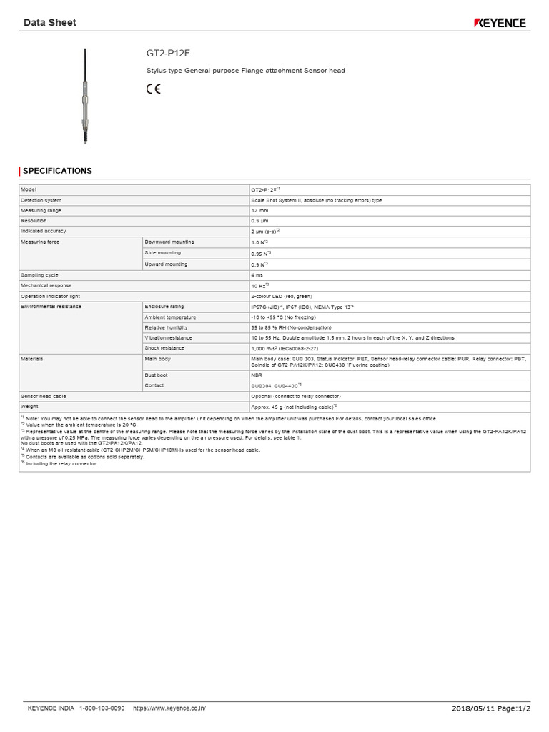Keyence gt2 p12f High Accuracy Digital Contact gt2 Series Sensor | PDF | Electrical Connector ...