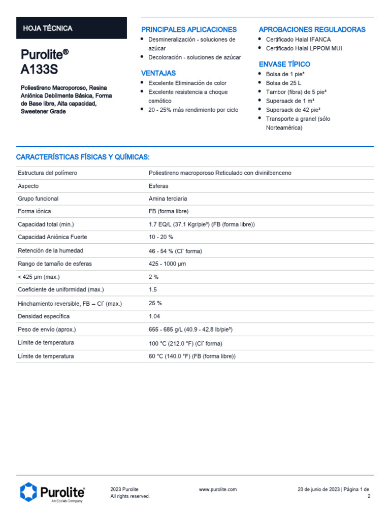 Purolite A133S | PDF