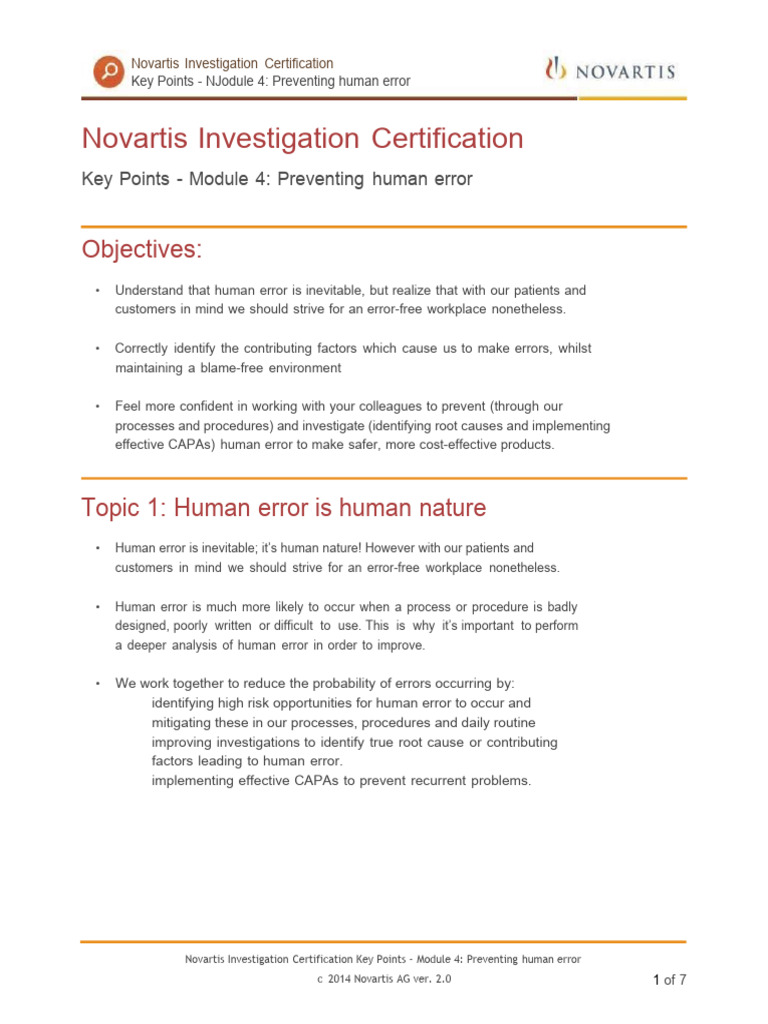 Preventing Human Error In Processes Pdf Error Risk