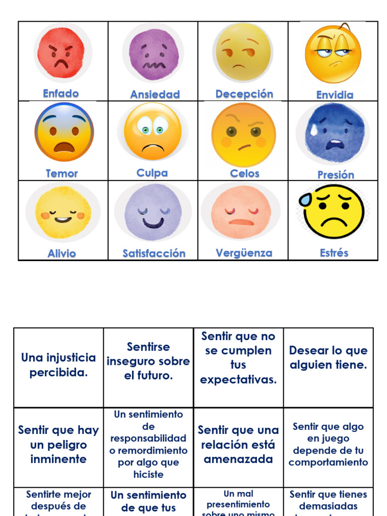 Lotería de Emociones para Niños | PDF | Relaciones personales, crianza ...