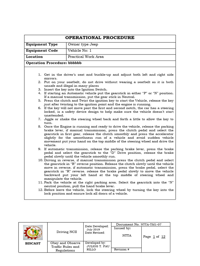 Operational Procedure | Download Free PDF | Manual Transmission | Clutch