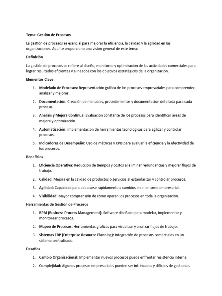 Gestion de Procesos | PDF | Planificación de recursos empresariales | Informática