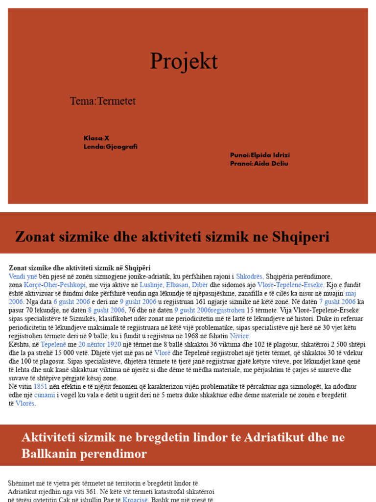 Projekt: Tema:Termetet | PDF