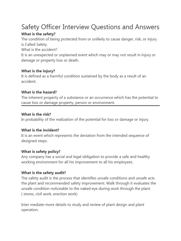 Safety Officer Interview Questions and Answers: What Is The Safety ...