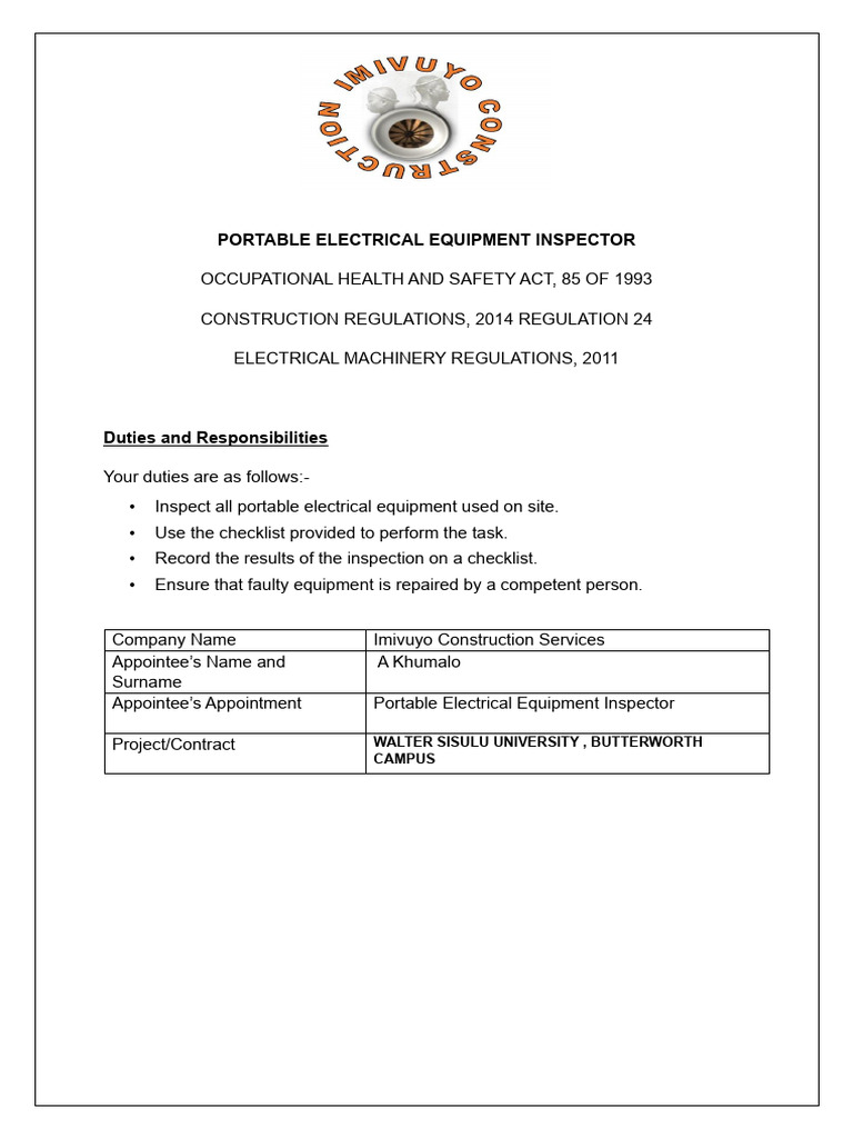 SHE App 15 - Portable Electrical Equipment Insector | PDF