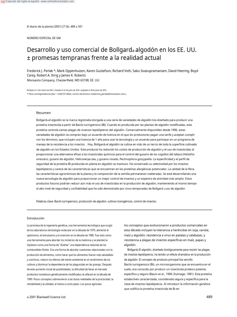 LECTURA 16 2001 Development and Commercial Use of Bollgard - En.es ...