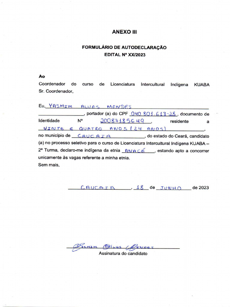 Formulário de Autodeclaração | PDF