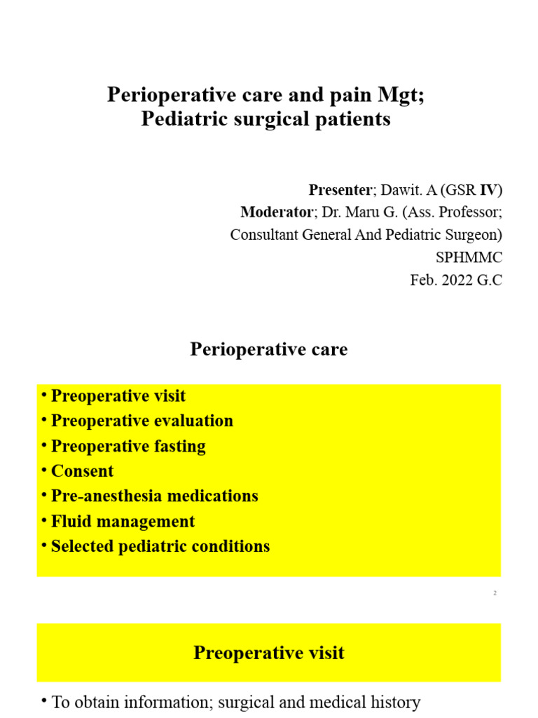 Perioperative Care and Pain MGT pedy-DAVA | PDF | Analgesic | Opioid