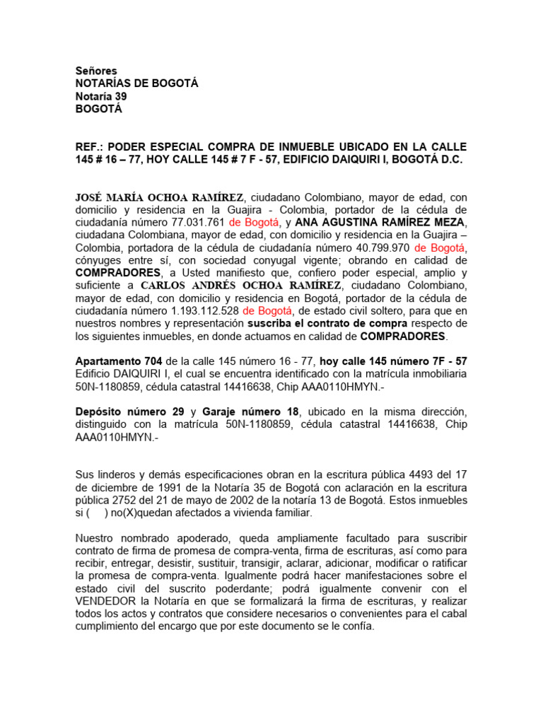 Poder Compra Apartamento Daiquiri | PDF | Bogotá