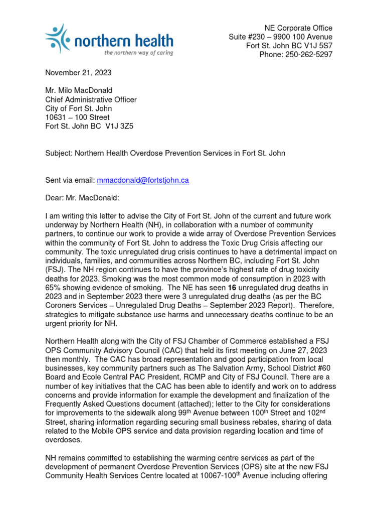 Northern Health - Overdose Prevention Services in Fort St. John and ... Northern Health - Overdose Prevention Services in Fort St. John and ...