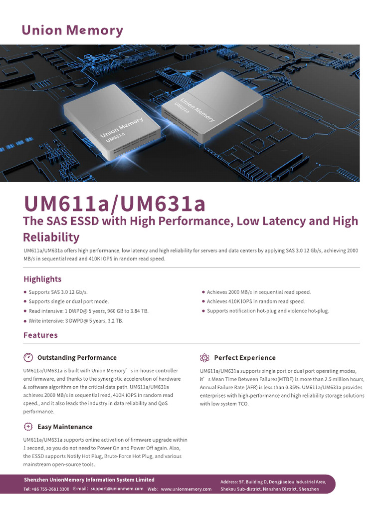 Union Memory UM611a/UM631a Dual-Port Datasheet V2.4 | PDF