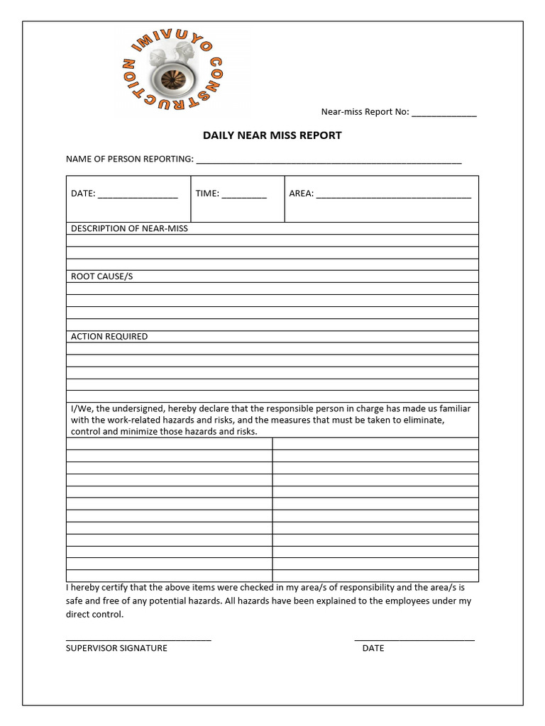 Daily Near-Miss Report Template | PDF