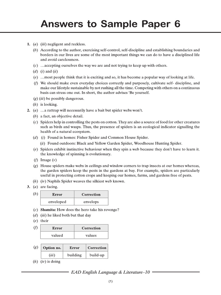 Cbse Cl10 Ead English LLR Answers To Sample Paper 6 | PDF