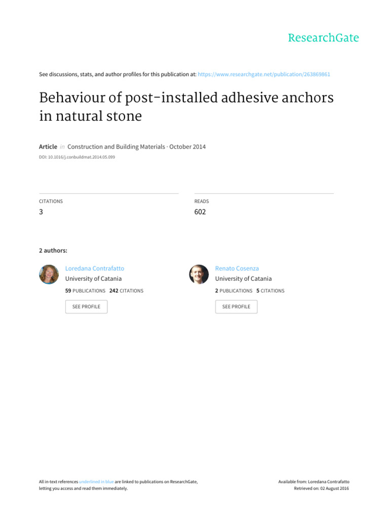 Post Installed Anchors On Stone | PDF | Reinforced Concrete | Concrete