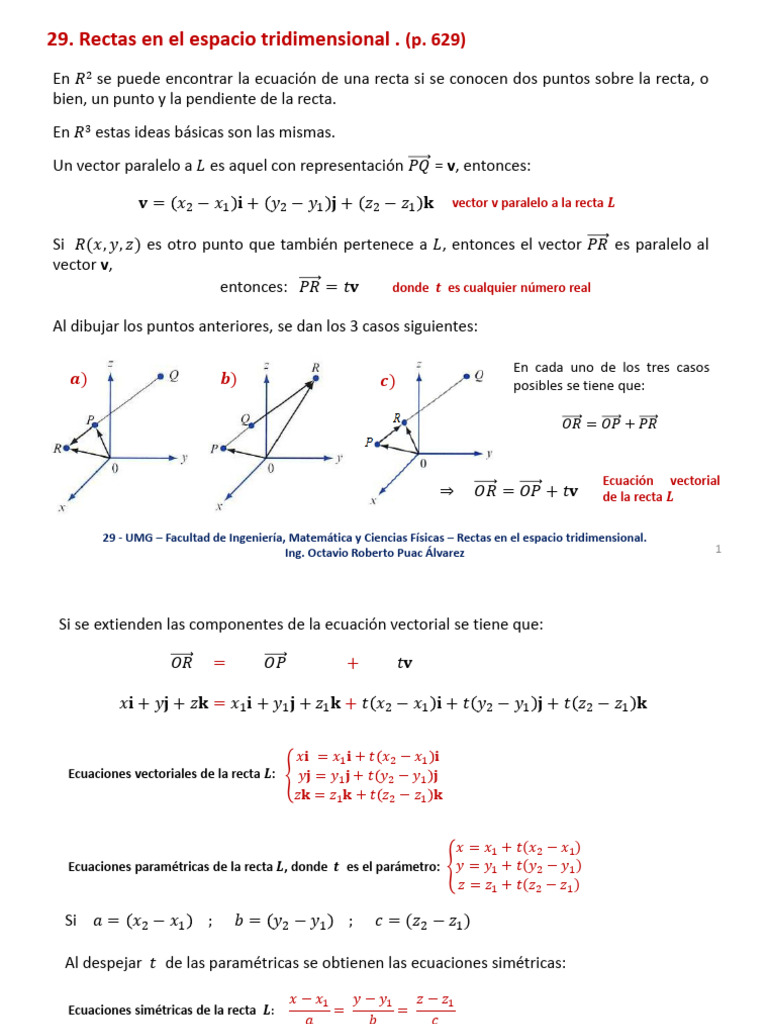 Rectas en El Espacio Tridimensional | PDF | Vector Euclidiano | Línea (geometría)