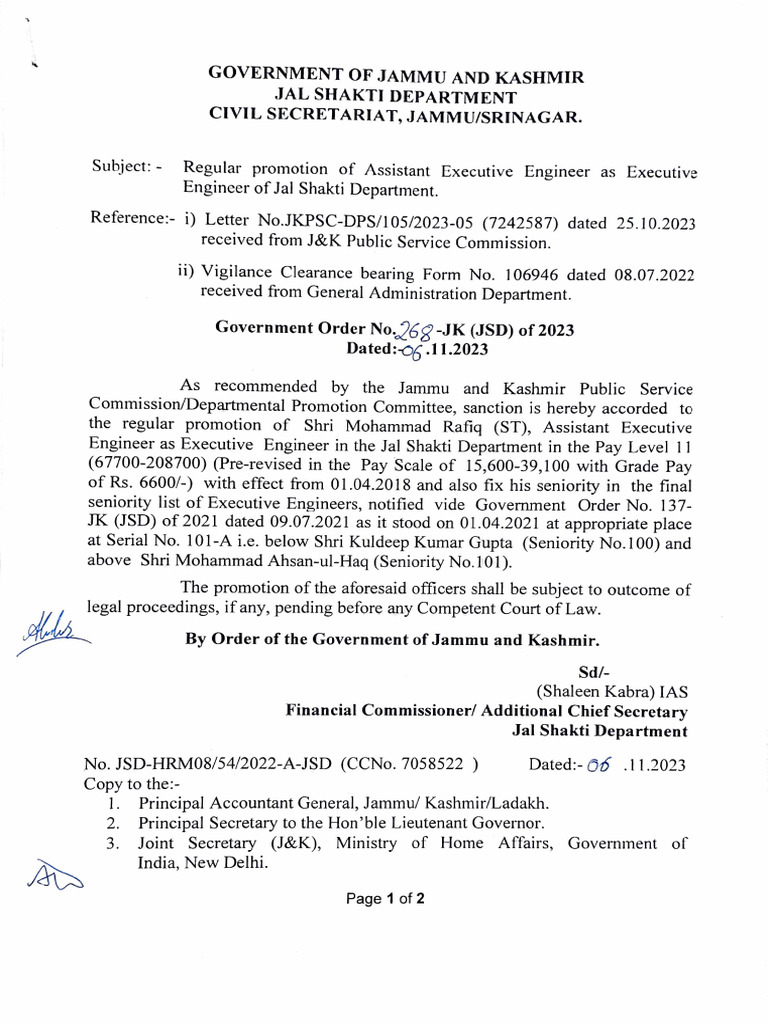 Jal Shakti Dept Engineer Promotion | PDF | Government Of India | Government