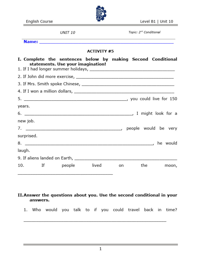 Exercise 5 - Second Conditional, Writing (Unit 4, 9th Week) | PDF