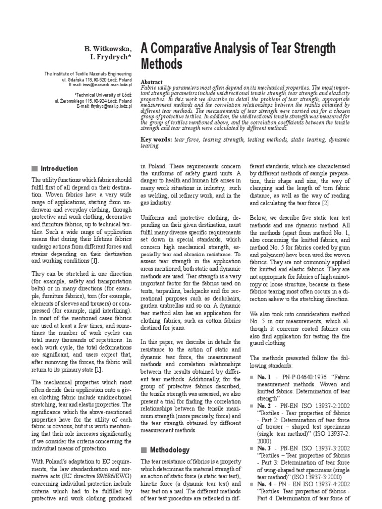 A Comparative Analysis of Methods for Measuring the Tear Strength of ...