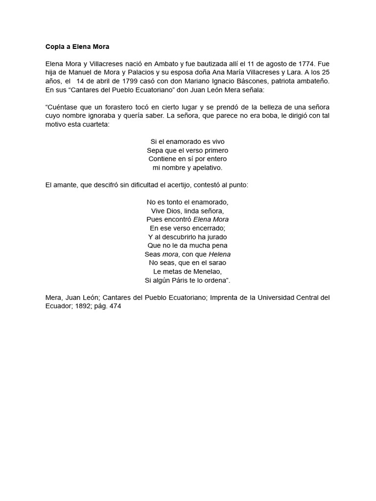 Copla A Elena Mora | PDF