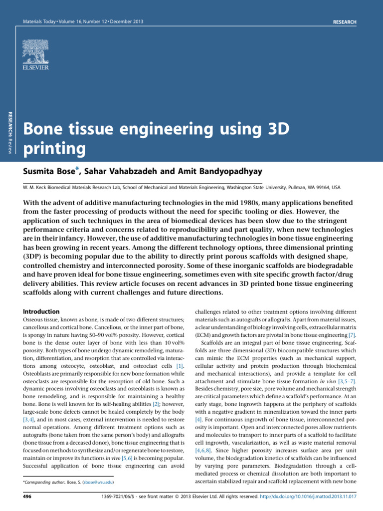 2013-Bone Tissue Engineering Using 3D Printing | PDF | Tissue ...