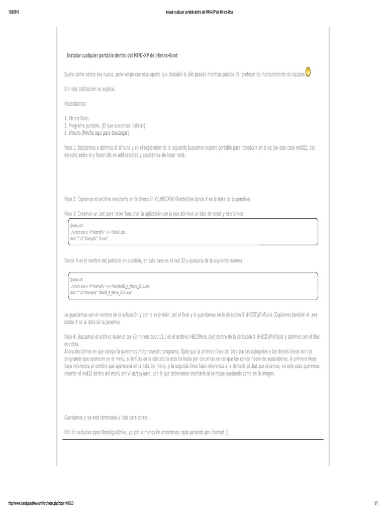 Instalar Cualquier Portable Dentro Del MINI-XP Del Hirens-Boot | PDF