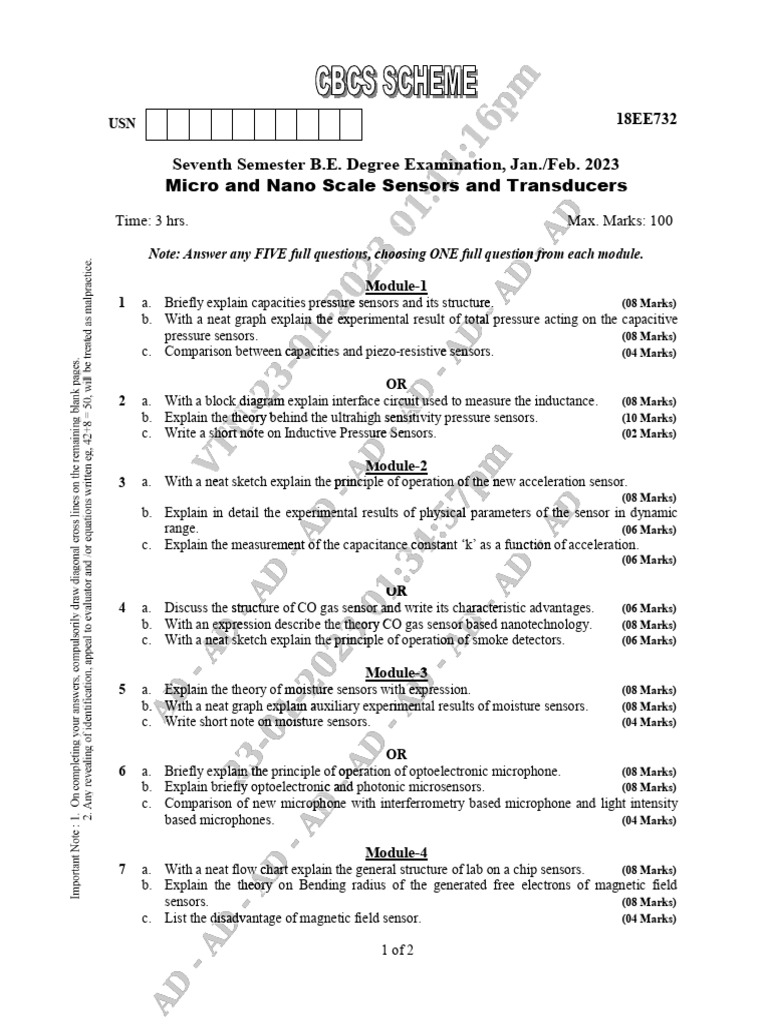Micro and Nano Sensors Exam Paper | PDF | Sensor | Electron